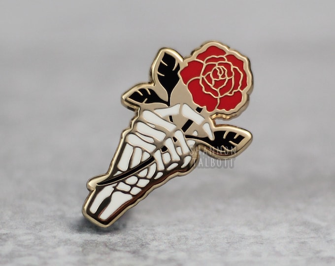 Skeleton Hand Enamel Pin, Rose Flower Enamel Pin, Halloween Pin, Spooky ...