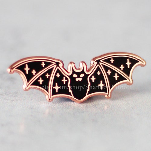 Halloween Bat Gold Enamel Pin Badge black / Purple Wings | Etsy