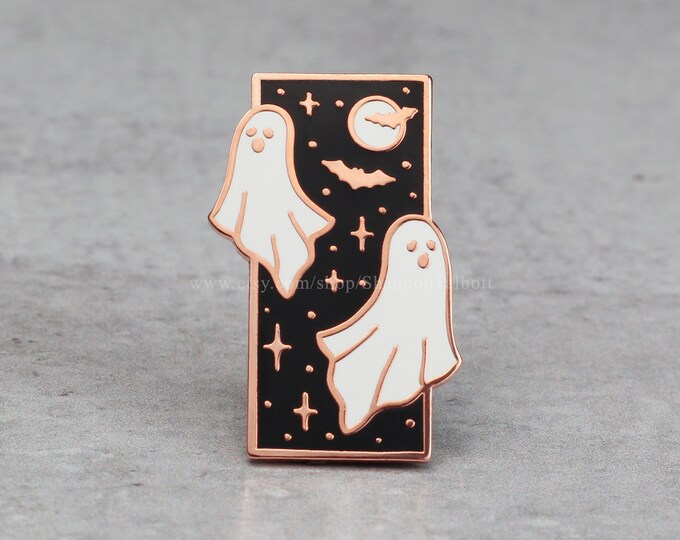 Ghost Duo Enamel Pin, Cute Halloween Pin, Bat Enamel Pin, Spooky Enamel ...