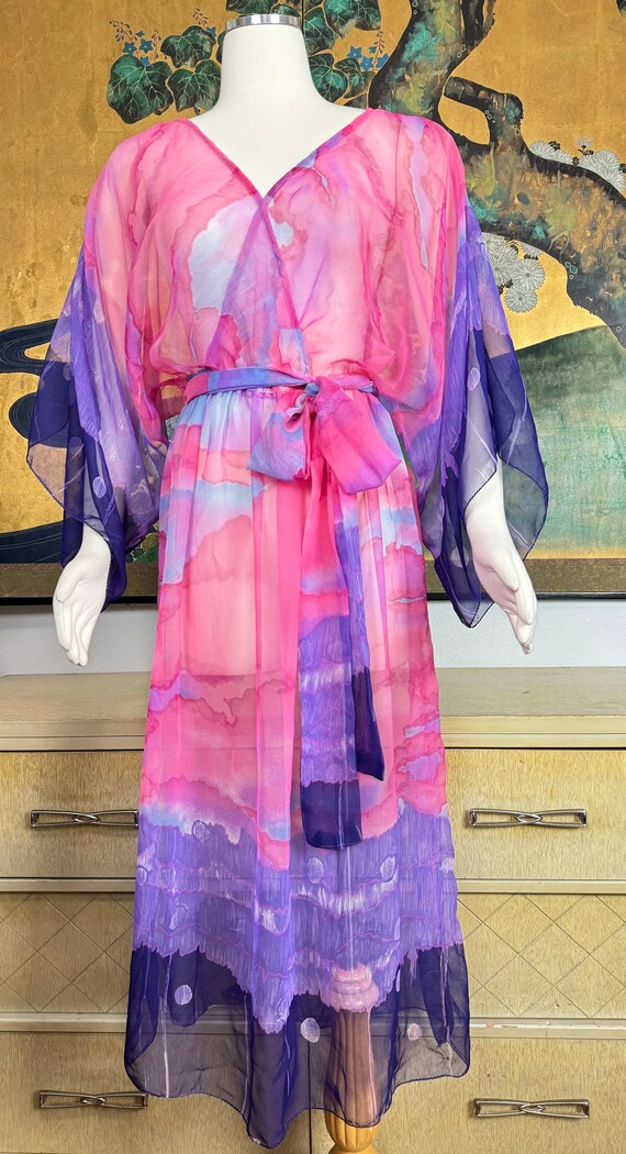 1970s 80s Vintage Sheer Dress with Original Tie Belt-… - Gem