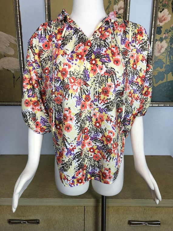 1970s colorful print blouse - medium - 1970s floral p… - Gem