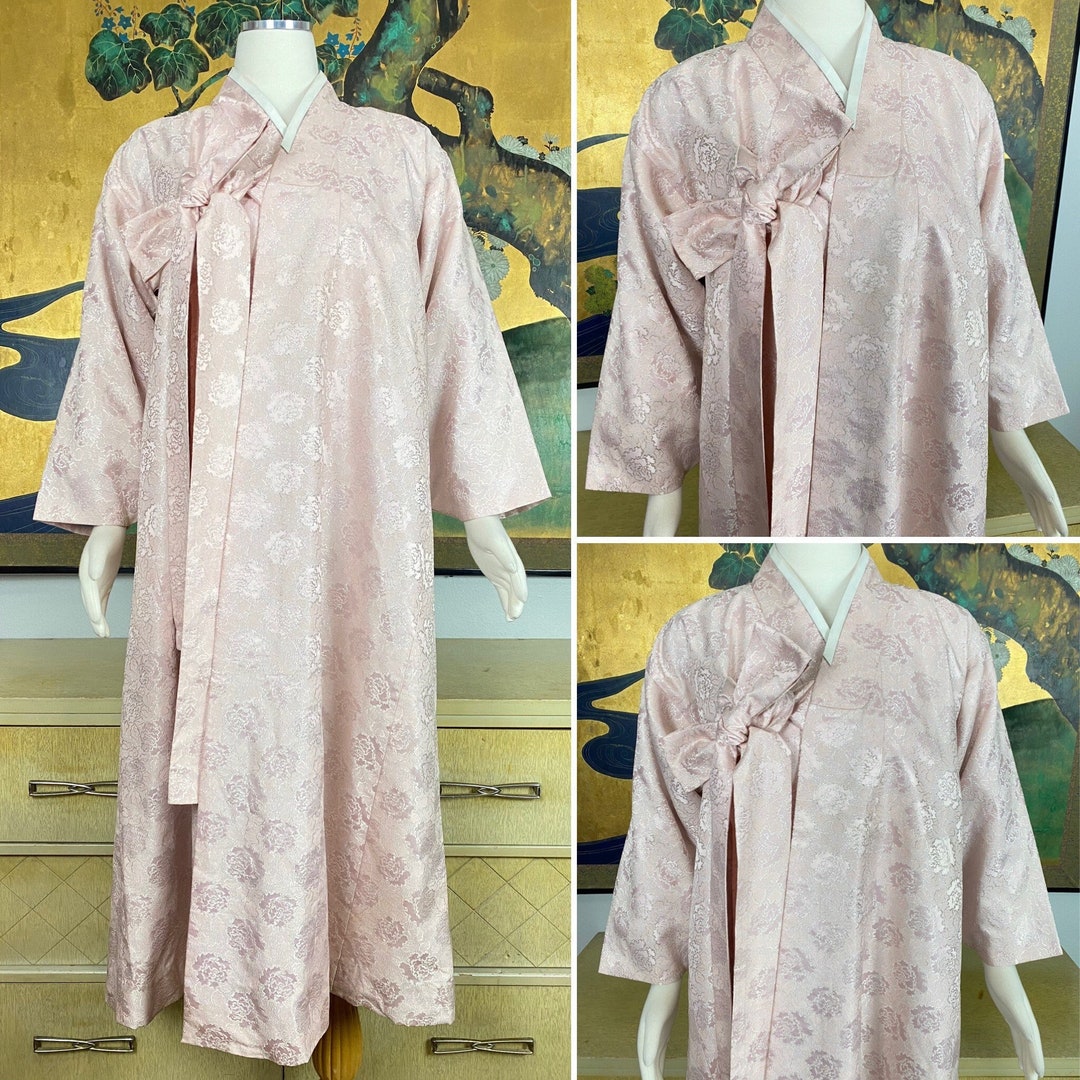 1960s Vintage Asian Brocade Evening Coat -- Shimmery Pink Floral ...