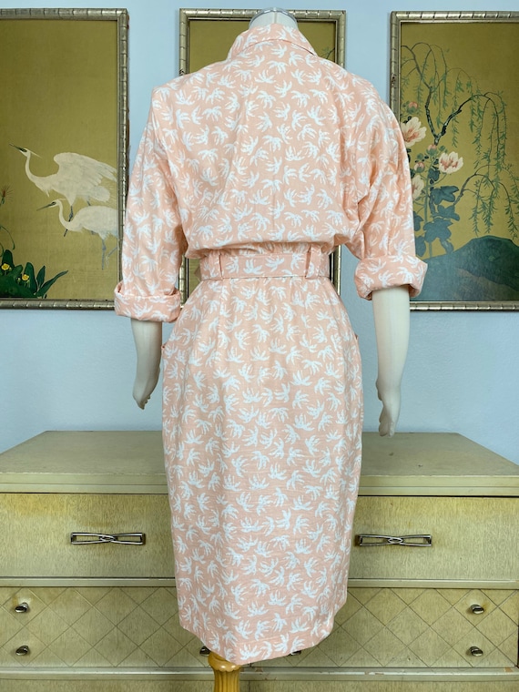 1980s Vintage Peach and White Palm Tree Print Cotton … - Gem