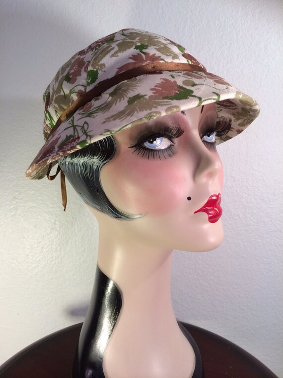 1960s Hat -- Cute Cap with Floral Details and Ribbon … - Gem