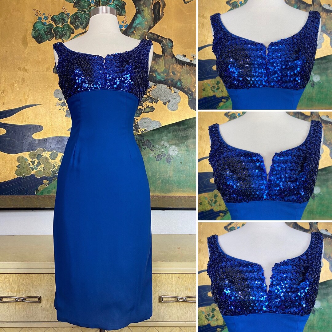 1960s Vintage Cobalt Blue Sequined Cocktail Dress -- Lovely but Needs TLC! - Etsy
