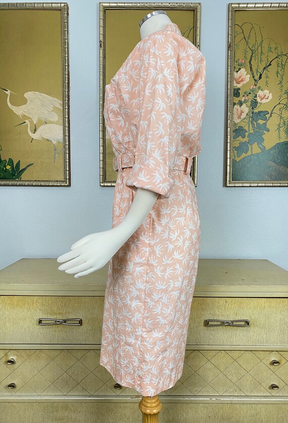 1980s Vintage Peach and White Palm Tree Print Cotton … - Gem