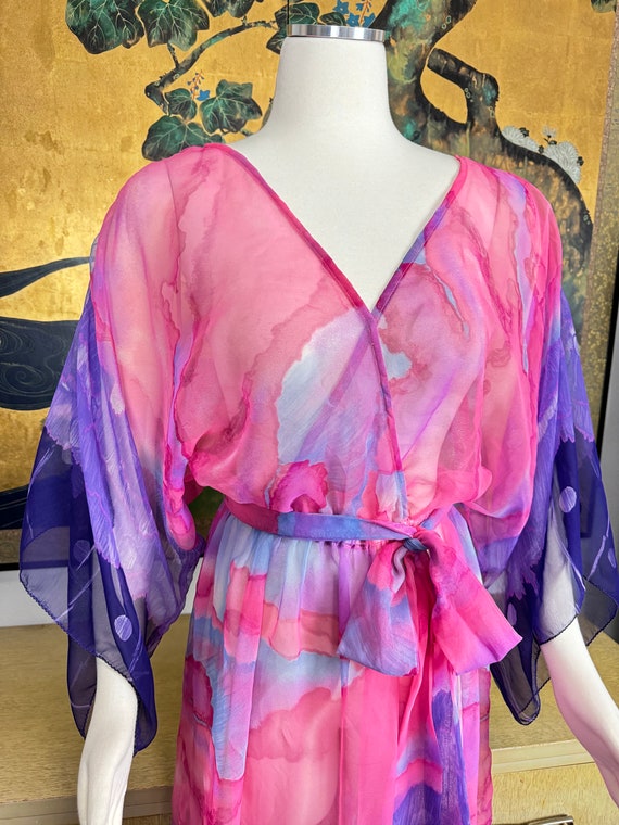 1970s 80s Vintage Sheer Dress with Original Tie Belt-… - Gem