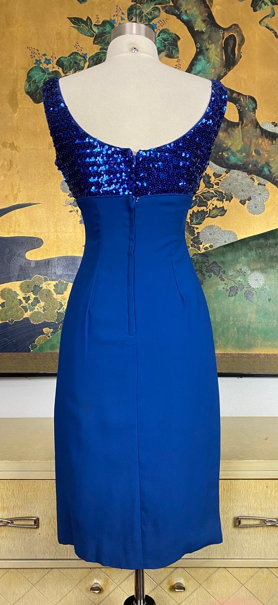 1960s Vintage Cobalt Blue Sequined Cocktail Dress -- … - Gem