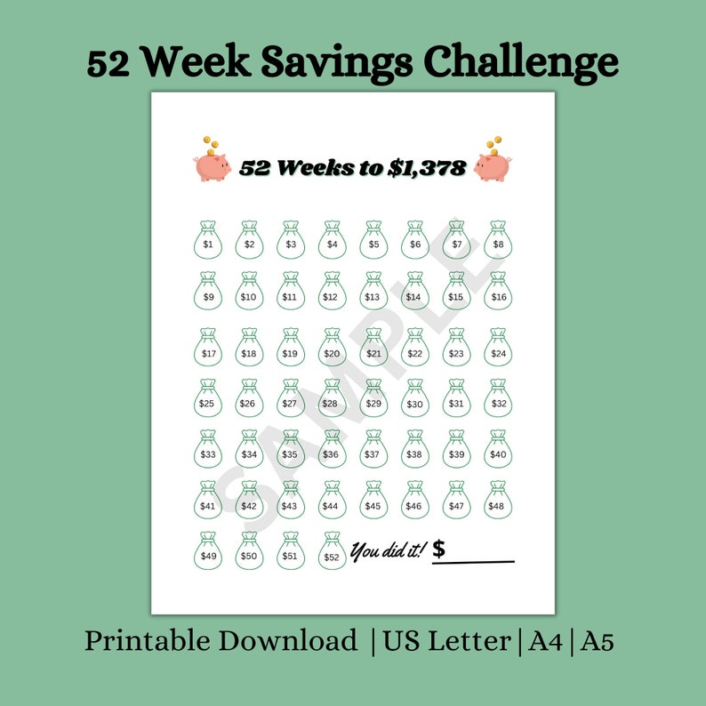 52 Week Savings Challenge Printable Savings Tracker Money - Etsy