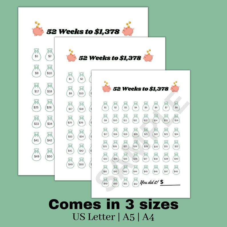 52 Week Savings Challenge Printable Savings Tracker Money - Etsy