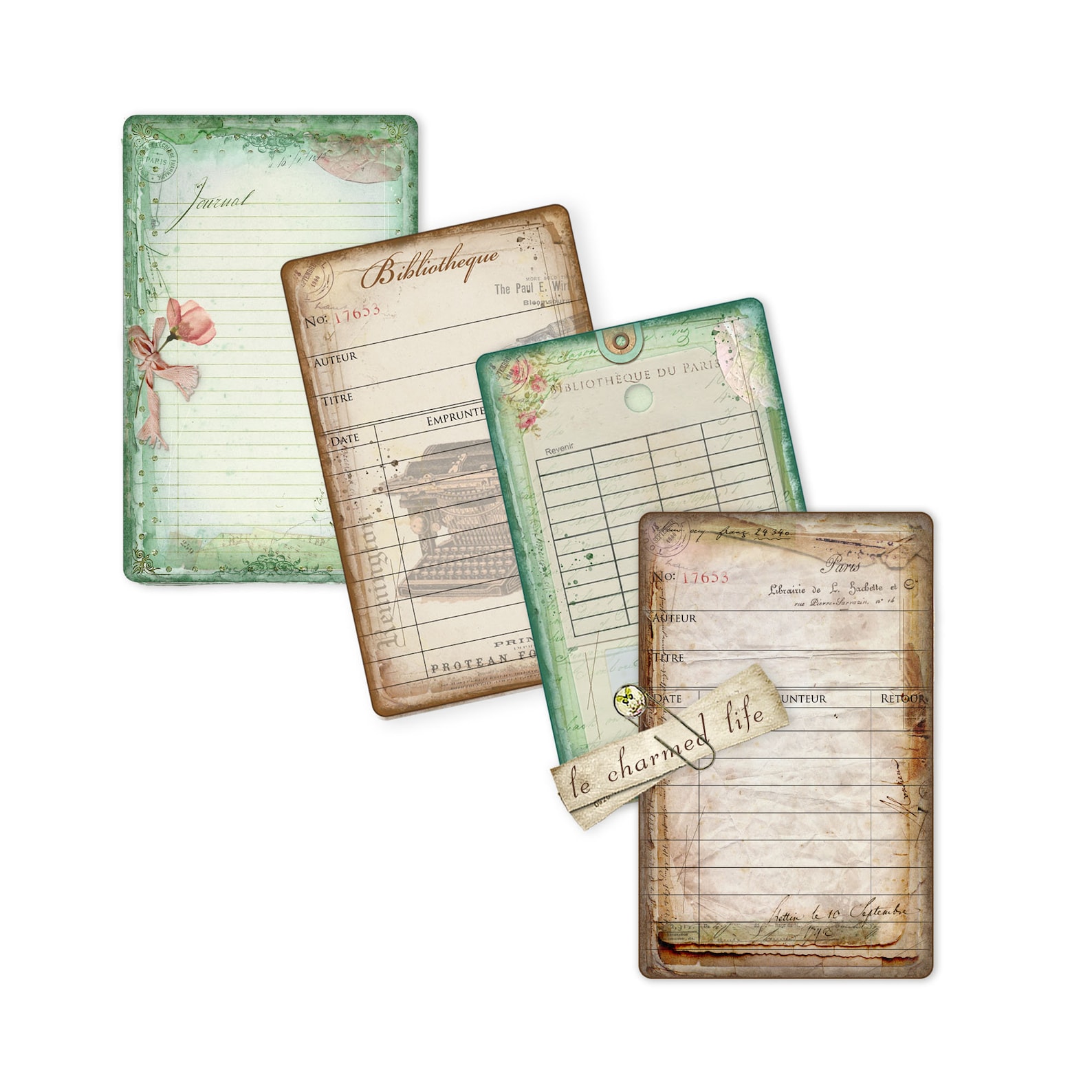 Junk Journal Cards, Torn Vintage Library, Cabinet Card, Paper Collage ...