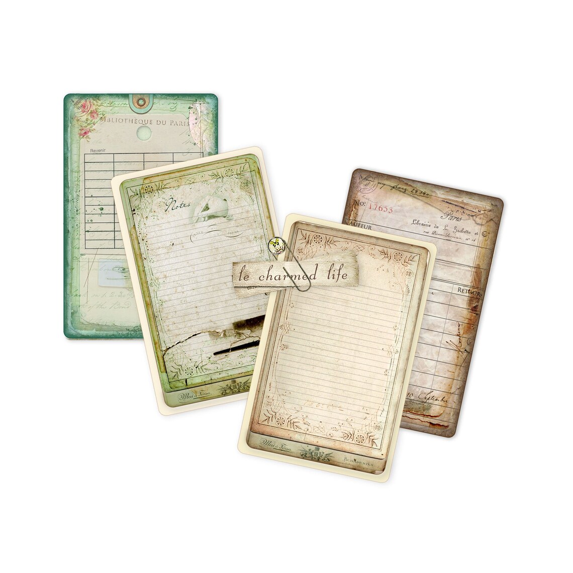 Junk Journal Cards, Torn Vintage Library, Cabinet Card, Paper Collage ...
