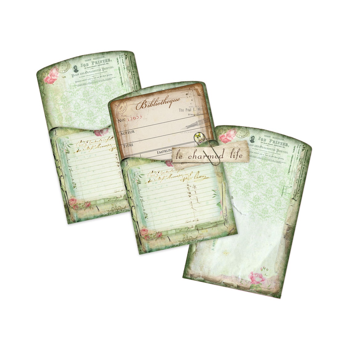 Junk Journal Cards, Torn Vintage Library, Cabinet Card, Paper Collage ...