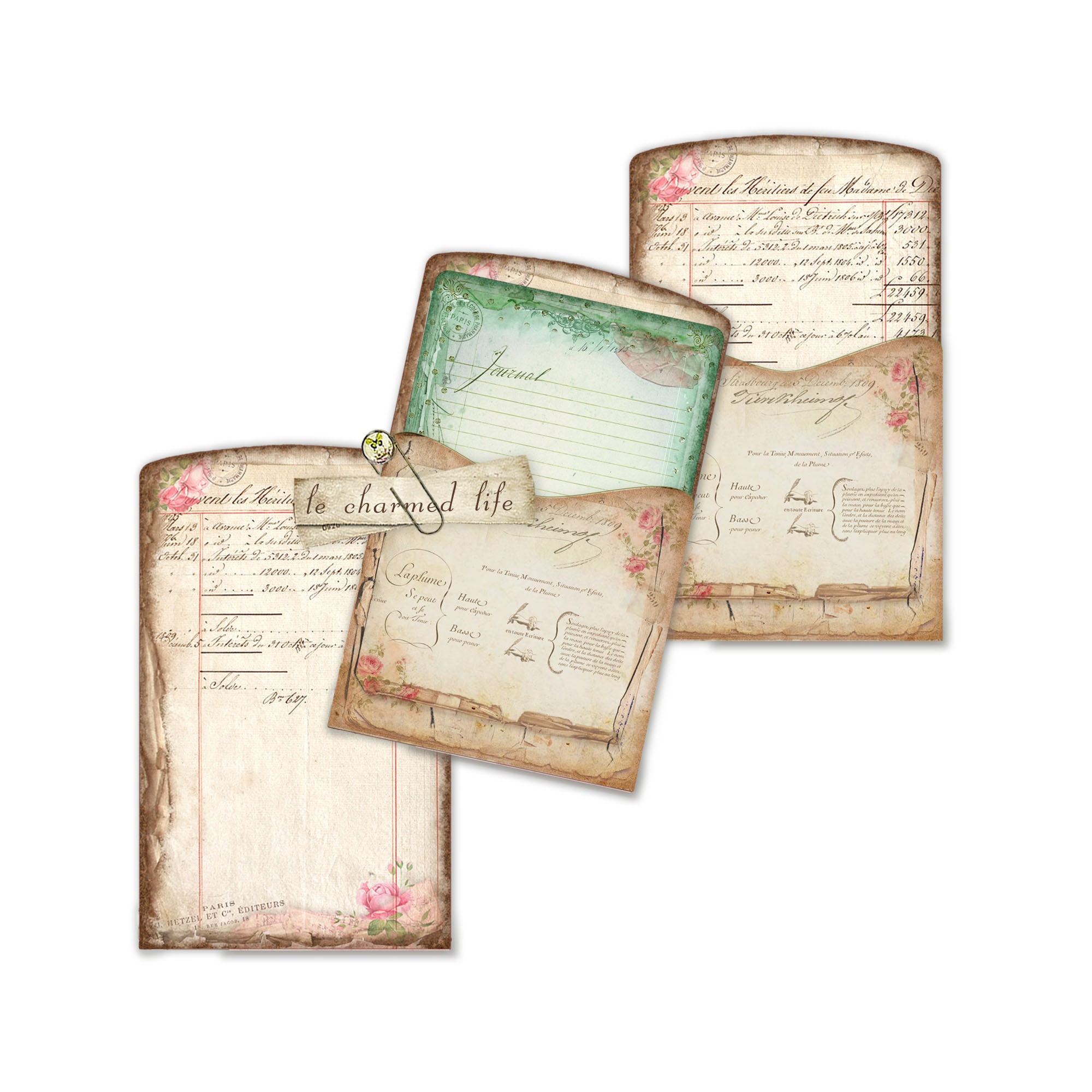 Junk Journal Cards, Torn Vintage Library, Cabinet Card, Paper Collage ...