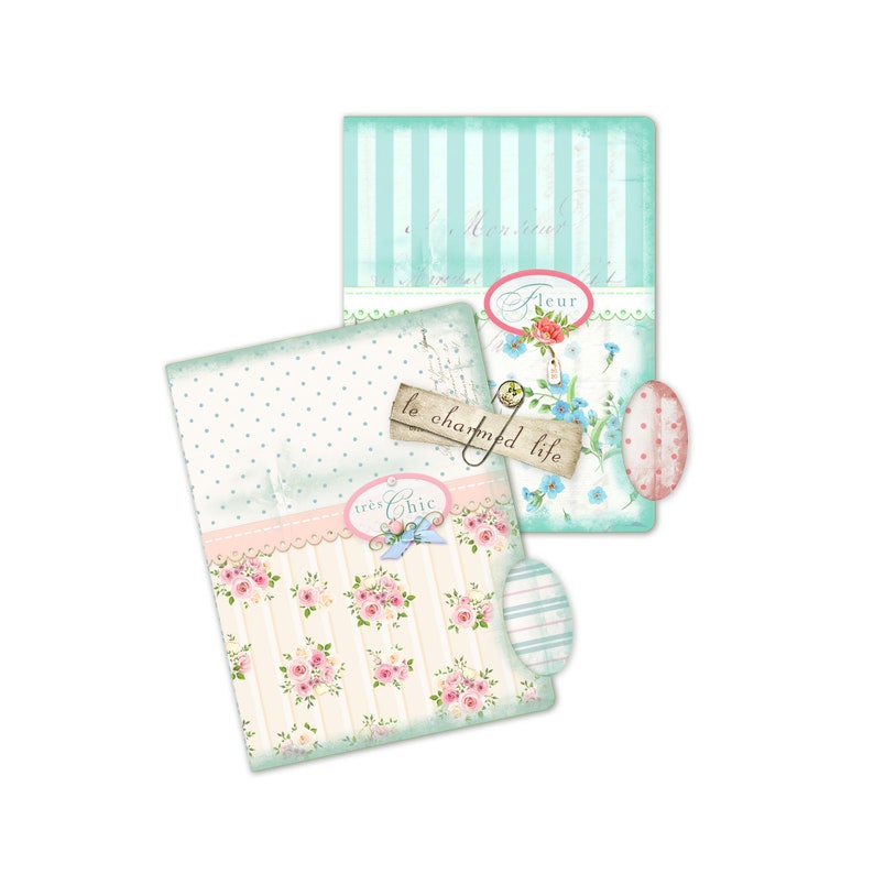 Shabby Chic, Rose, Junk Journal Kit, Stripes, Digital Mini Folders ...