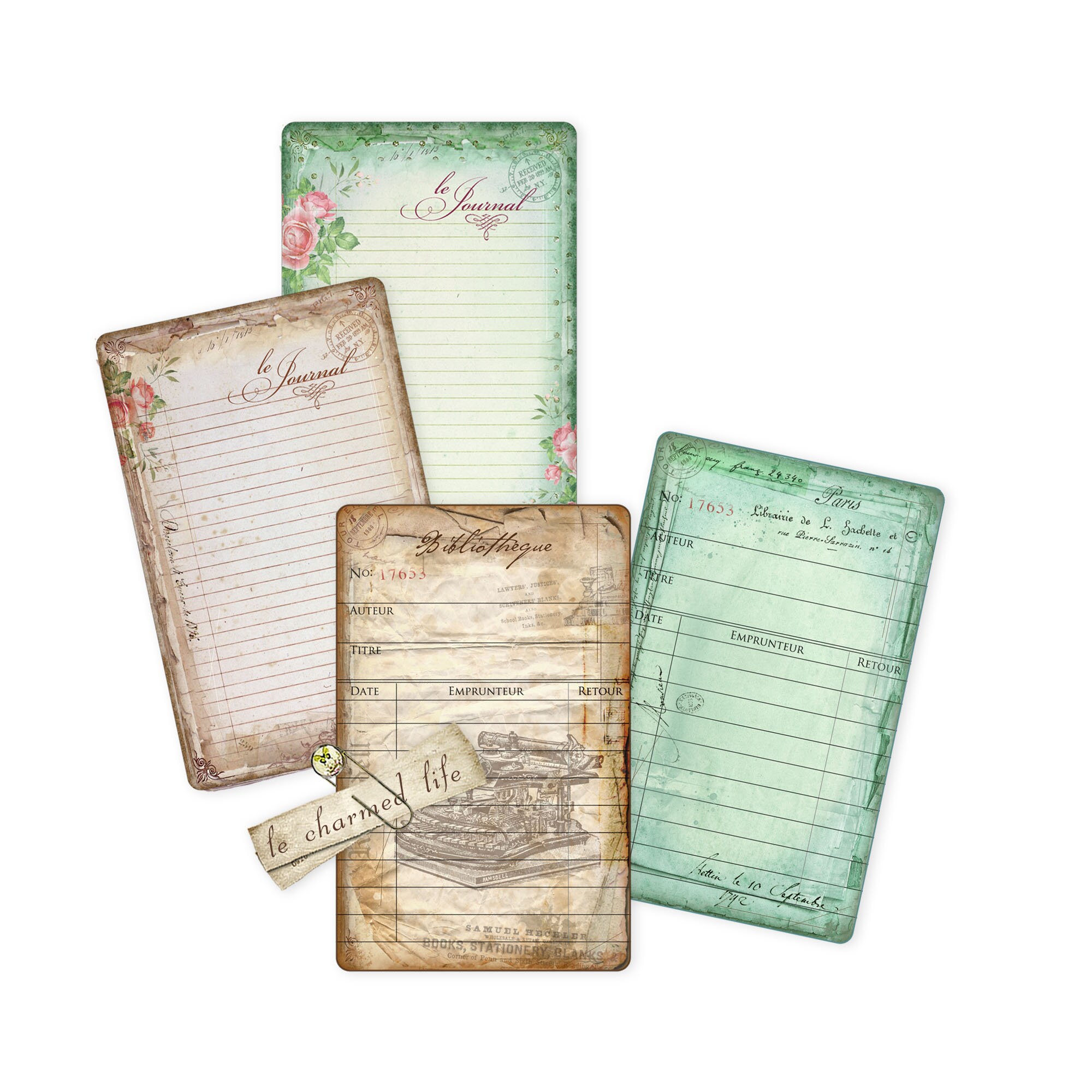 Tattered Paper Collage Junk Journal Spot Vintage Library | Etsy