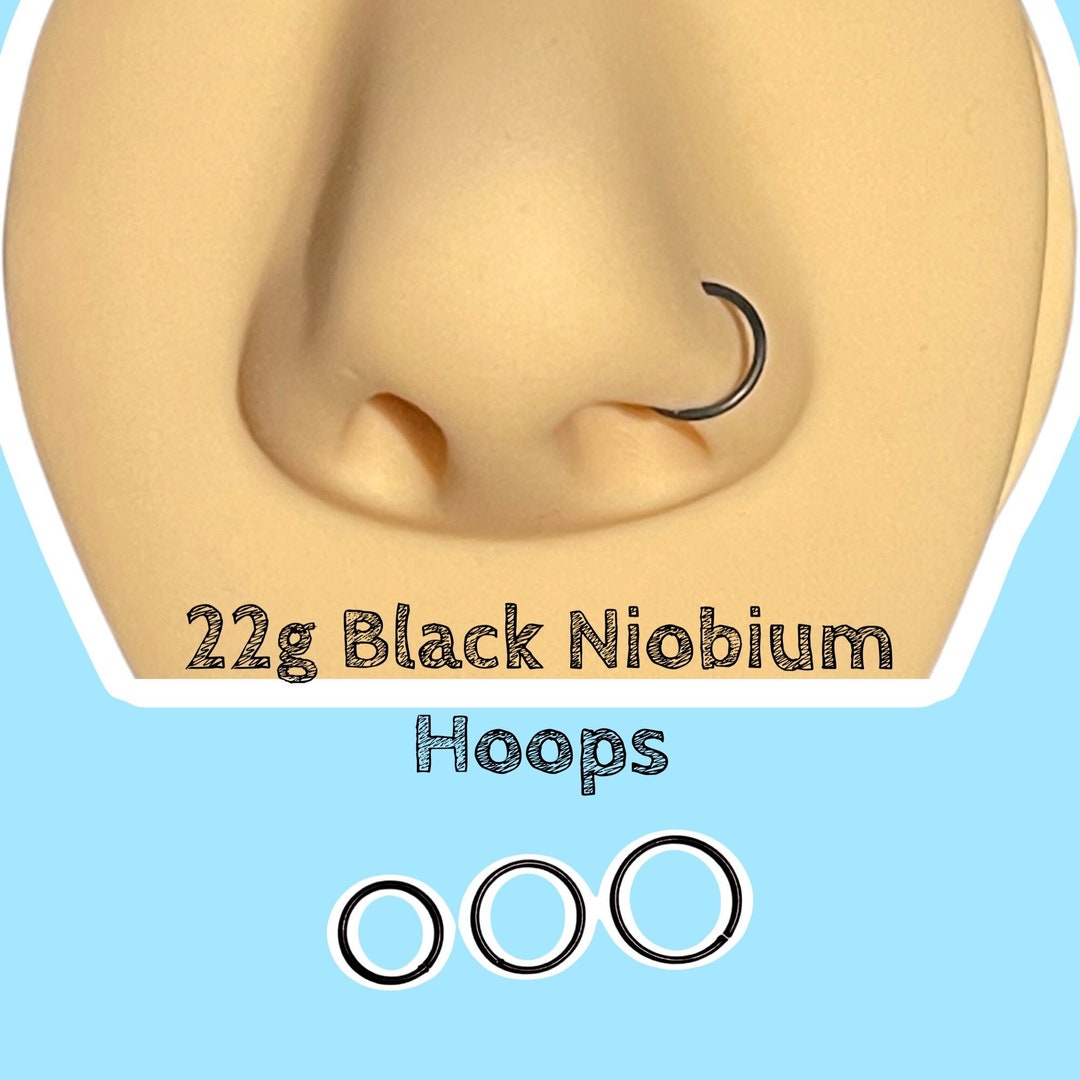 Nose Ring Hoop 6mm 7mm or 8mm Thin 22g Black Hoops for Ear or Nose ...