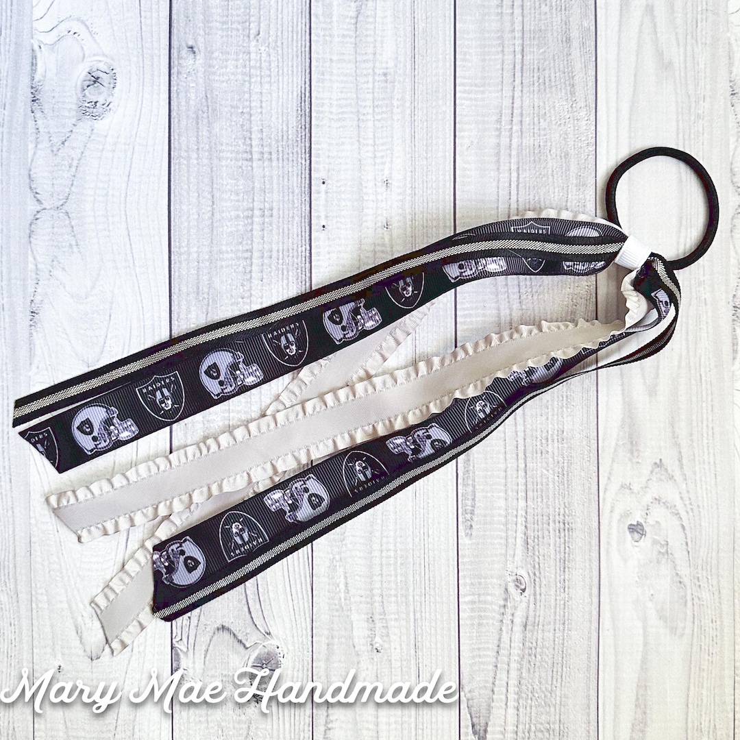 Las Vegas Raiders Football NFL Silver Black & White Ponytail Ribbon ...