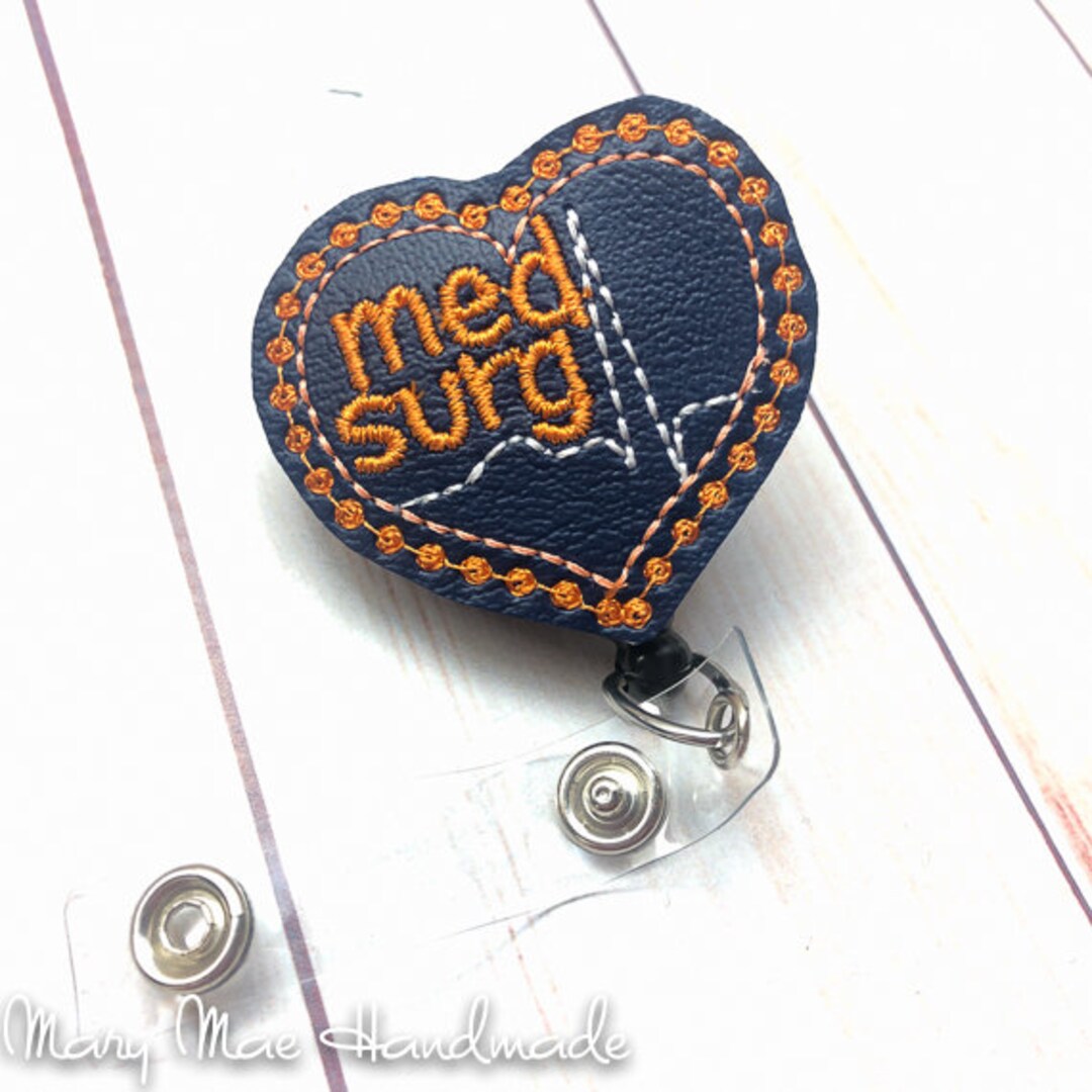 EKG Heart Badge Reel, Med Surg Nurse, Marine Vinyl, Retractable ID ...