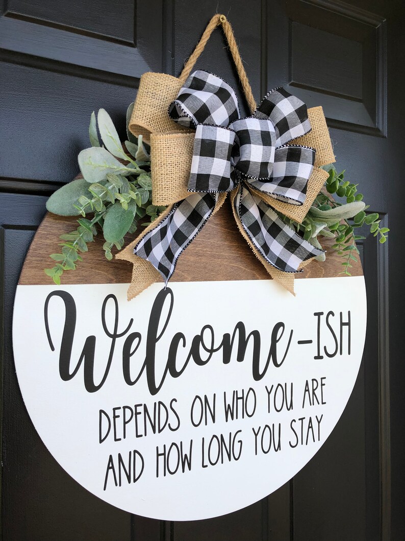 Welcome-ish Front Door Sign Door Wreath Hanging Round Sign - Etsy
