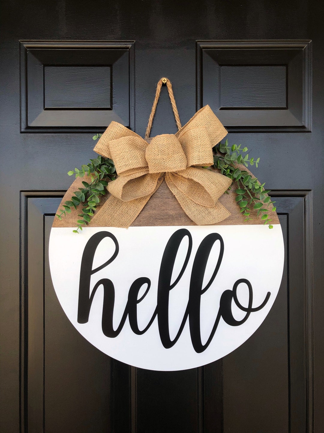 Front Door Decor, Hello, Round Hanging Sign, Front Door Wreath, Year ...