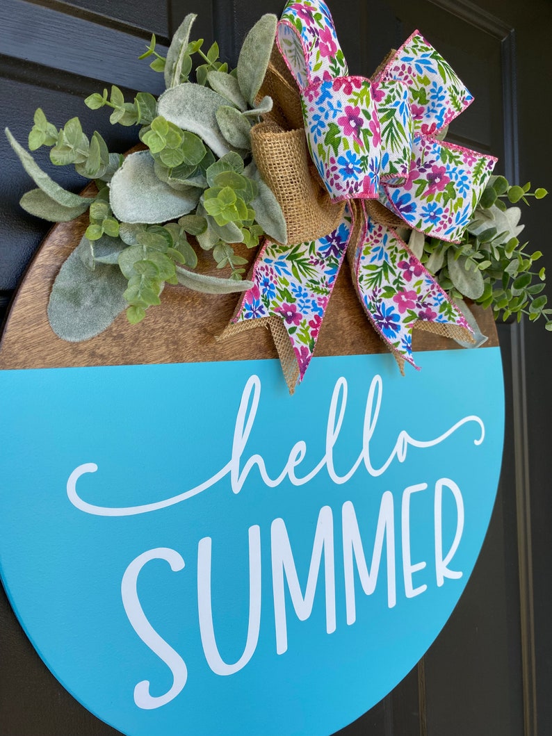 Hello Summer Door Hanger: Light Blue Summer Wreath - Etsy
