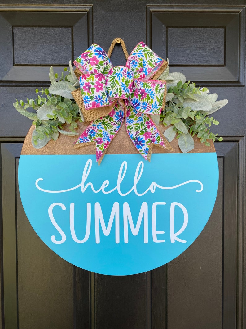 Hello Summer Door Hanger: Light Blue Summer Wreath - Etsy