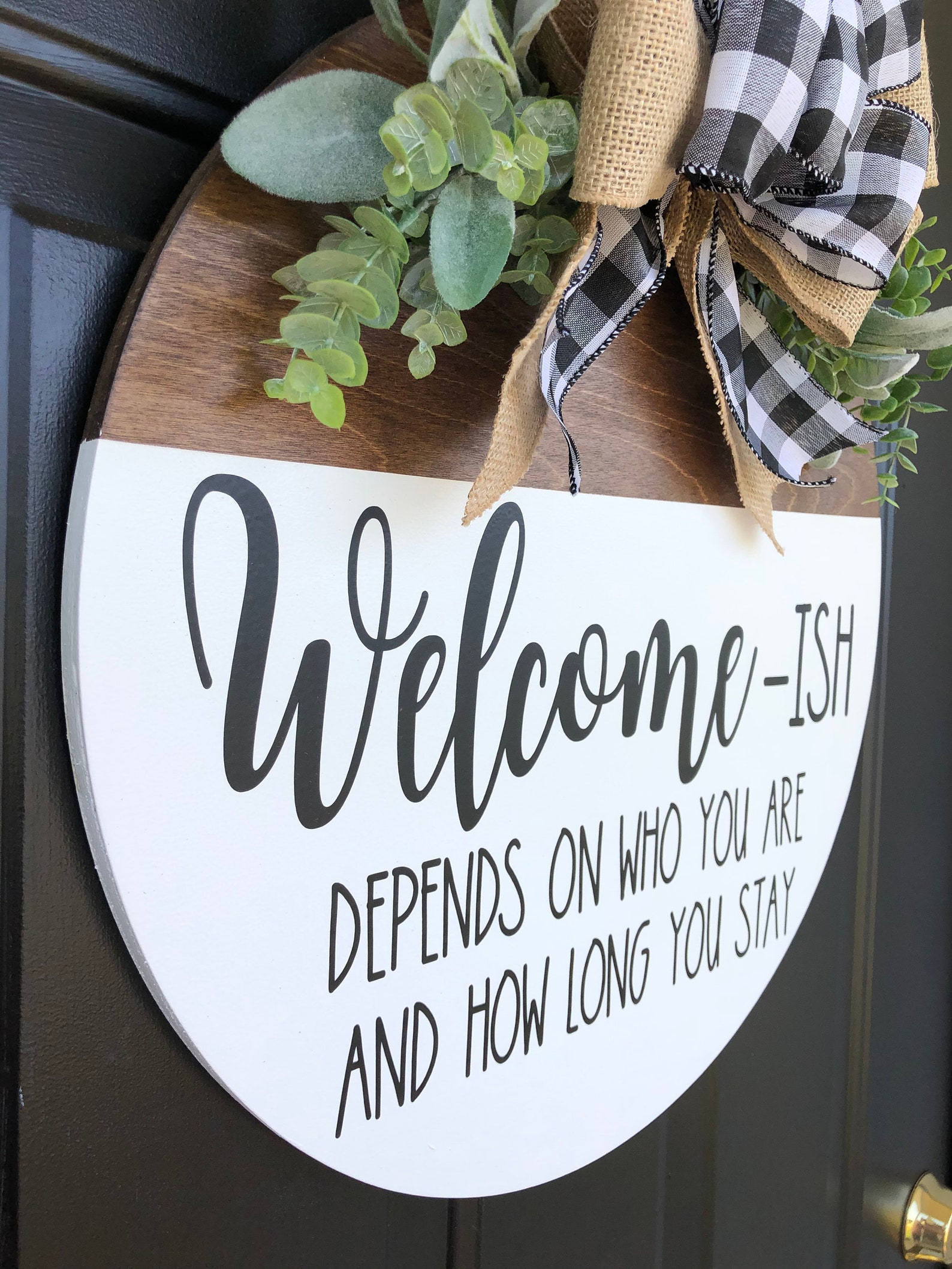 Welcome-ish Front Door Sign Door Wreath Hanging Round Sign - Etsy