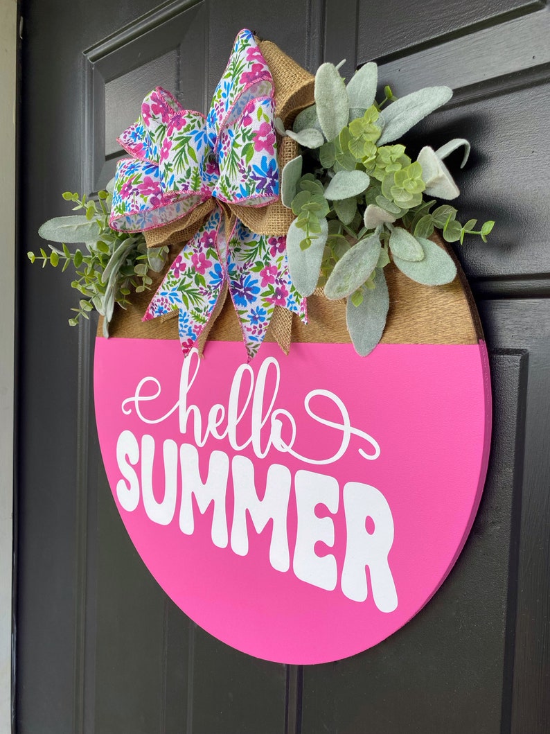 Front Door Sign for Summer, Hello Summer Door Wreath, Door Decor, Hello ...