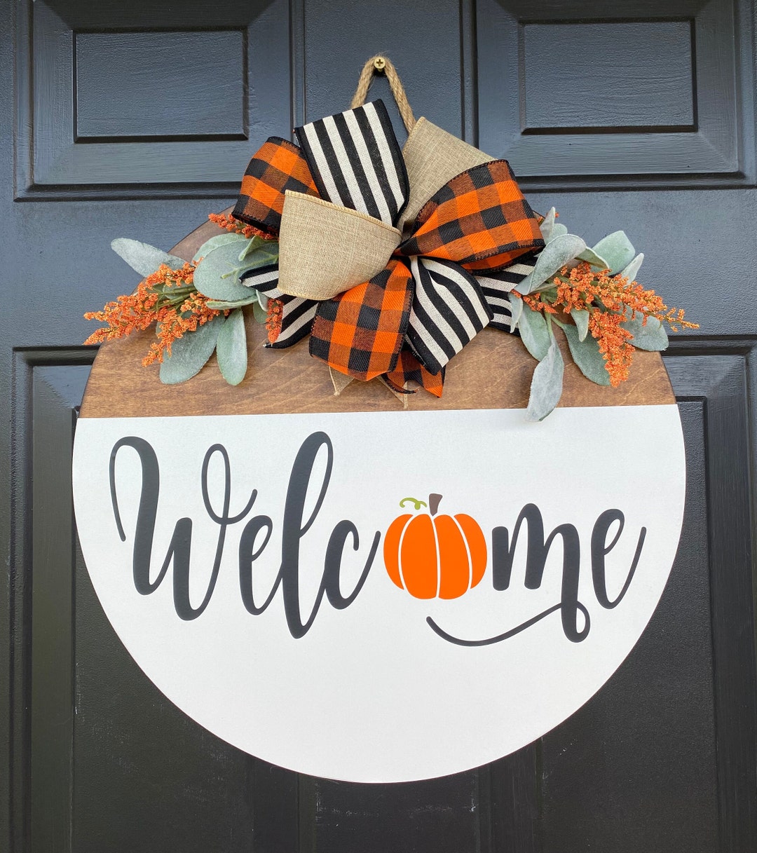 Fall Welcome Sign: Round Door Hanger With Pumpkin & Bow - Etsy