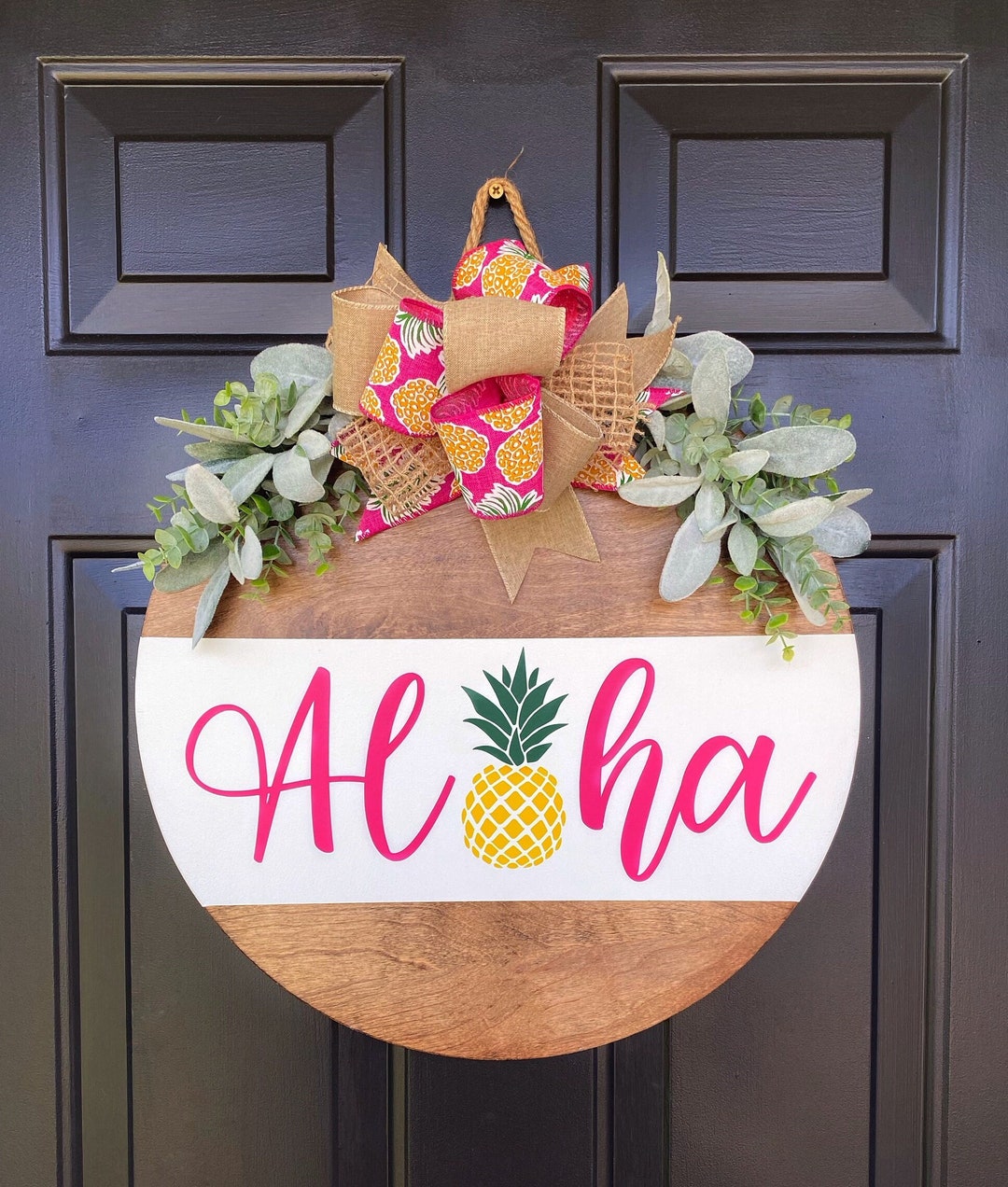 Aloha Porch Sign, Pineapple Door Sign, Front Door Hanger, Aloha Door ...
