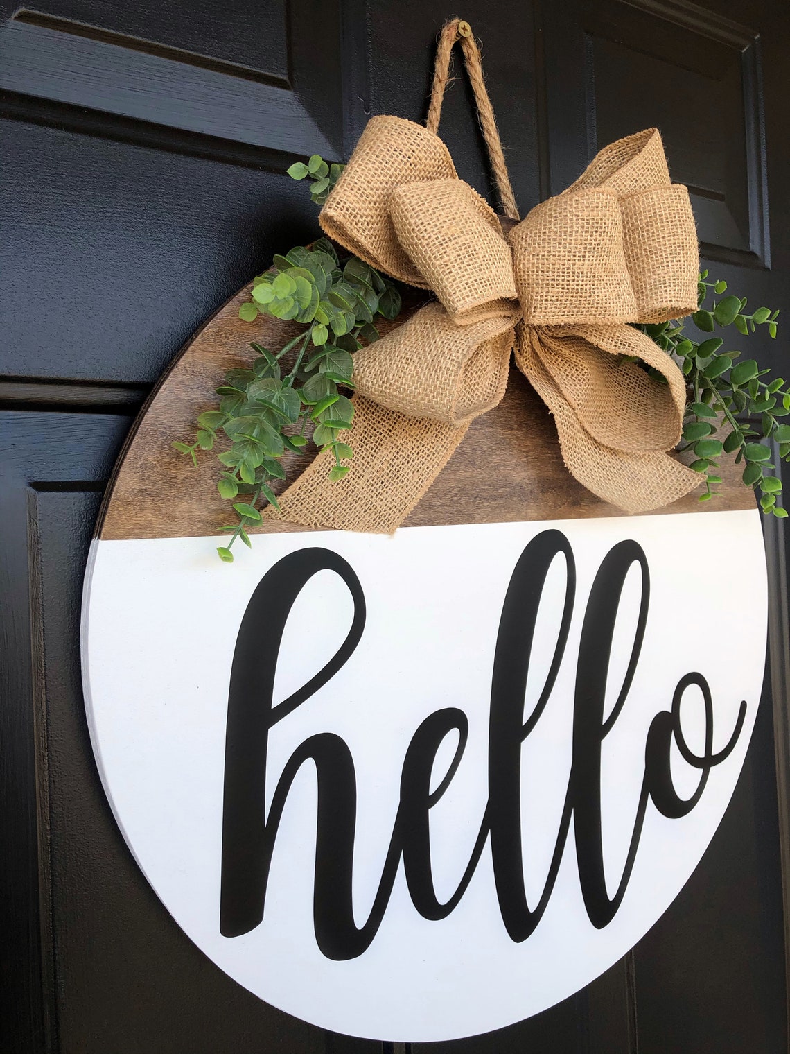 Front Door Decor, Hello, Round Hanging Sign, Front Door Wreath, Year ...