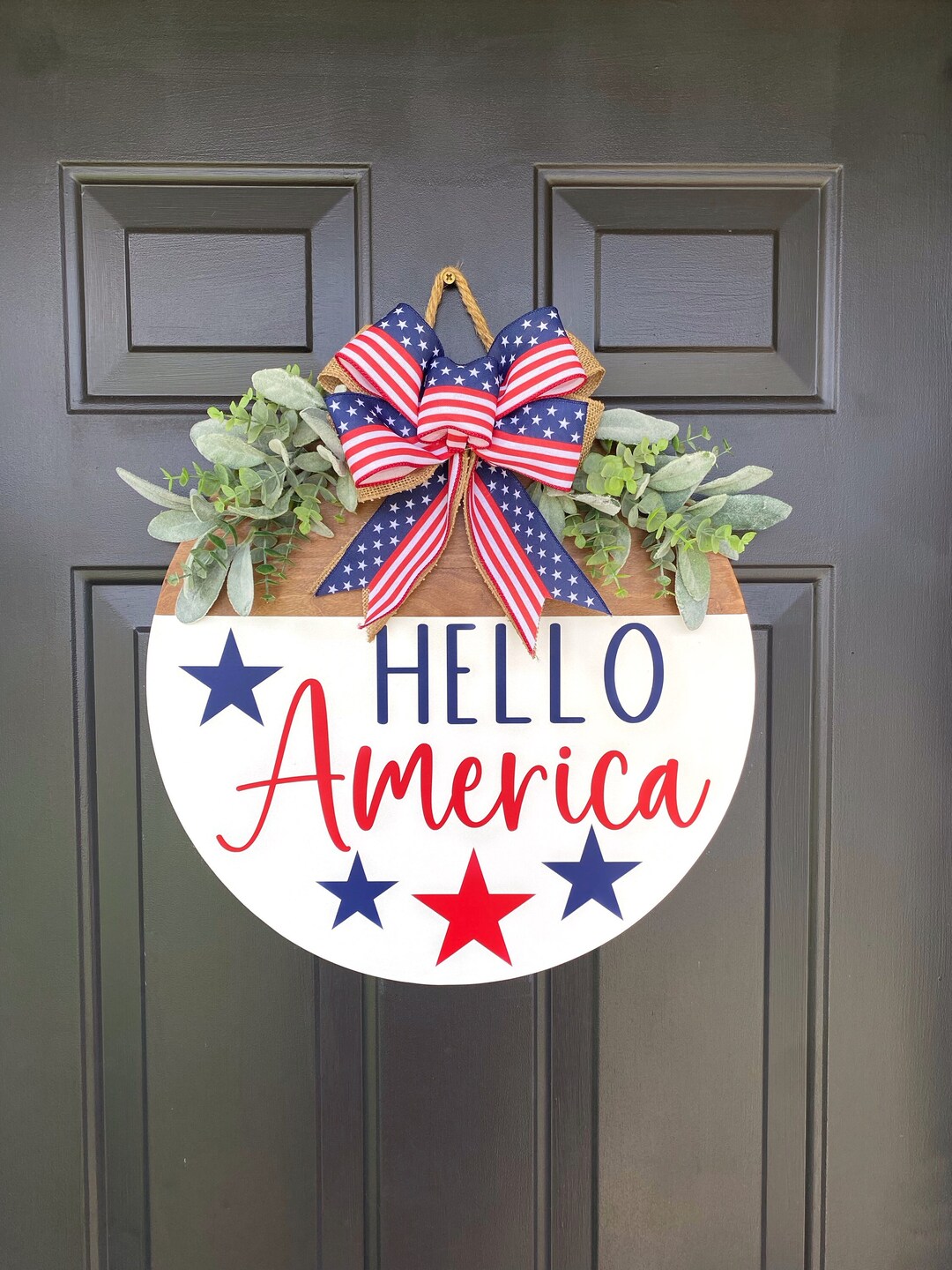 Fourth of July Front Door Hanger, Memorial Day Decor, Red, White and ...