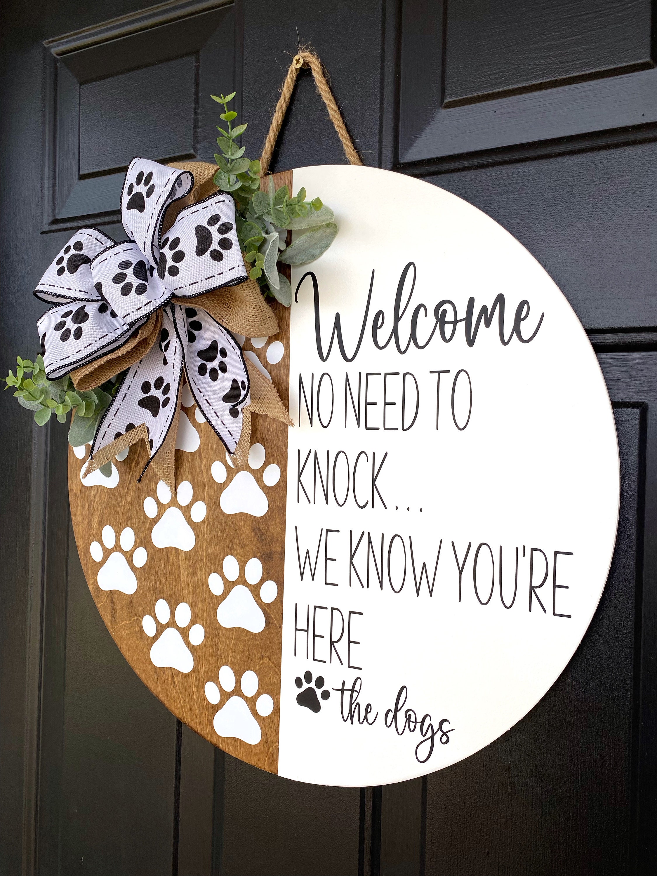 Funny Dog Welcome Sign: Paw Print Door Hanger - Etsy