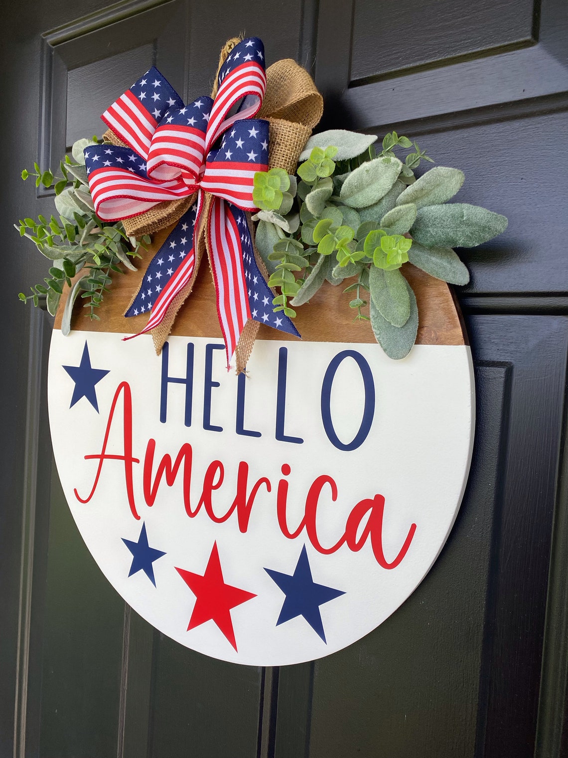 Hello America Door Hanger: Patriotic Wreath, 4th of July Decor - Etsy