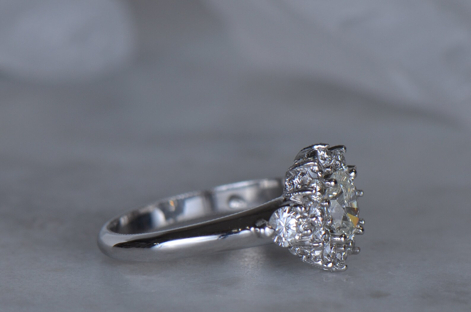 Handmade Flower-Shaped Diamond Ring 14K White Gold | Etsy