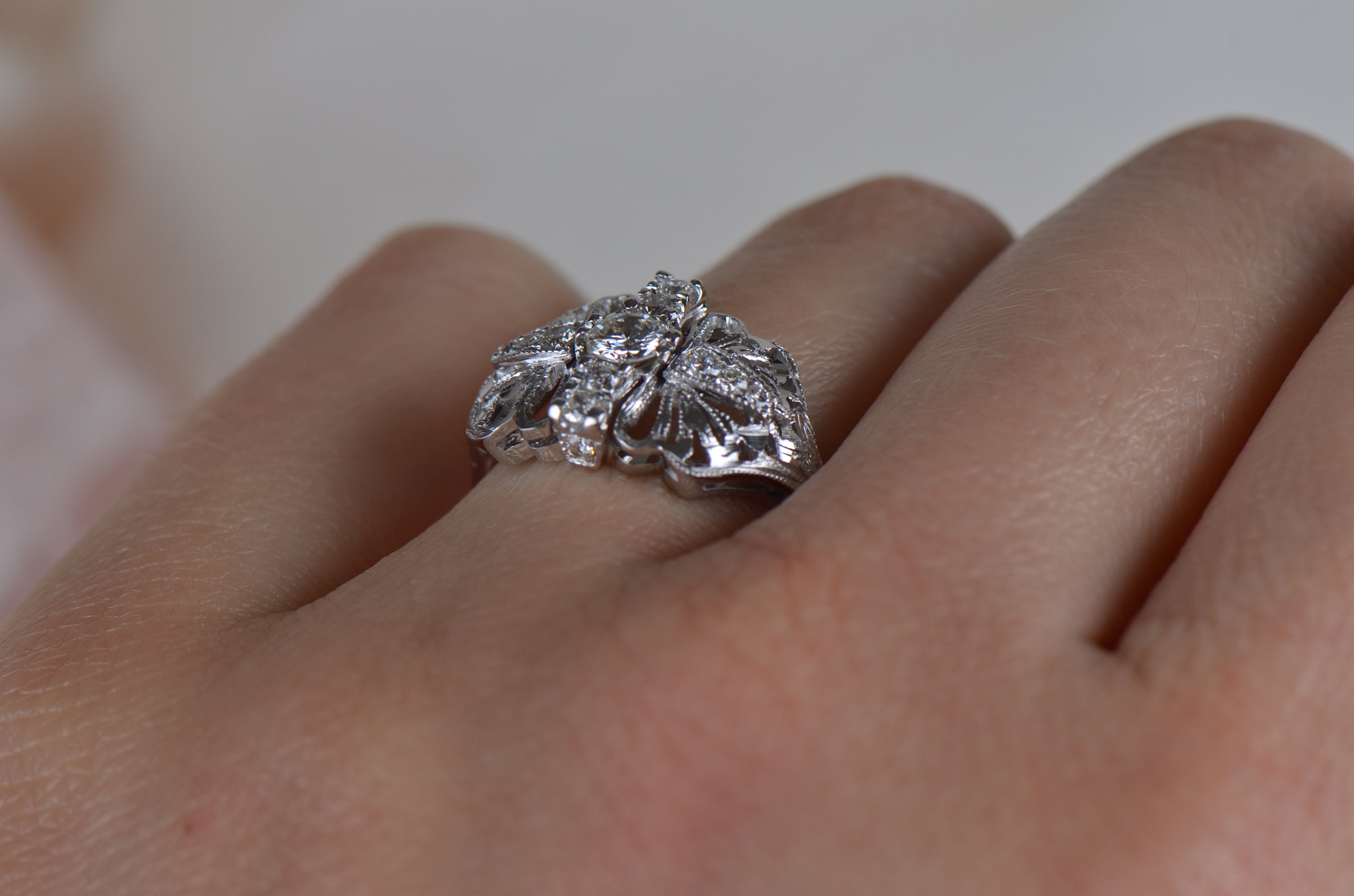 Handmade Diamond Ring Art Deco/ Art Nouveau-Style 18K White | Etsy