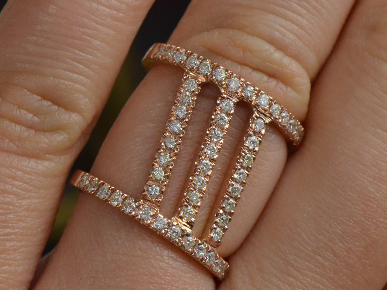 Rose Gold Pavé Diamond Ring 14K Rose Gold - Etsy