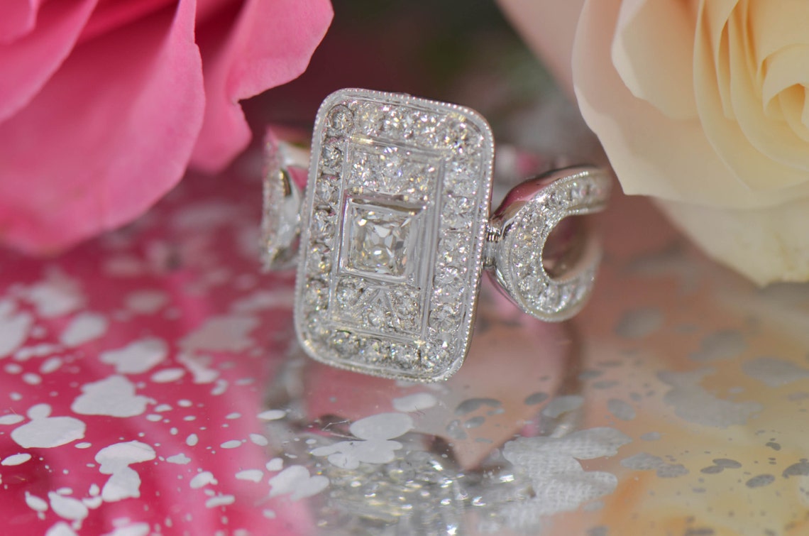 Art Deco-inspired Rectangular-shaped Diamond Ring 18K White - Etsy