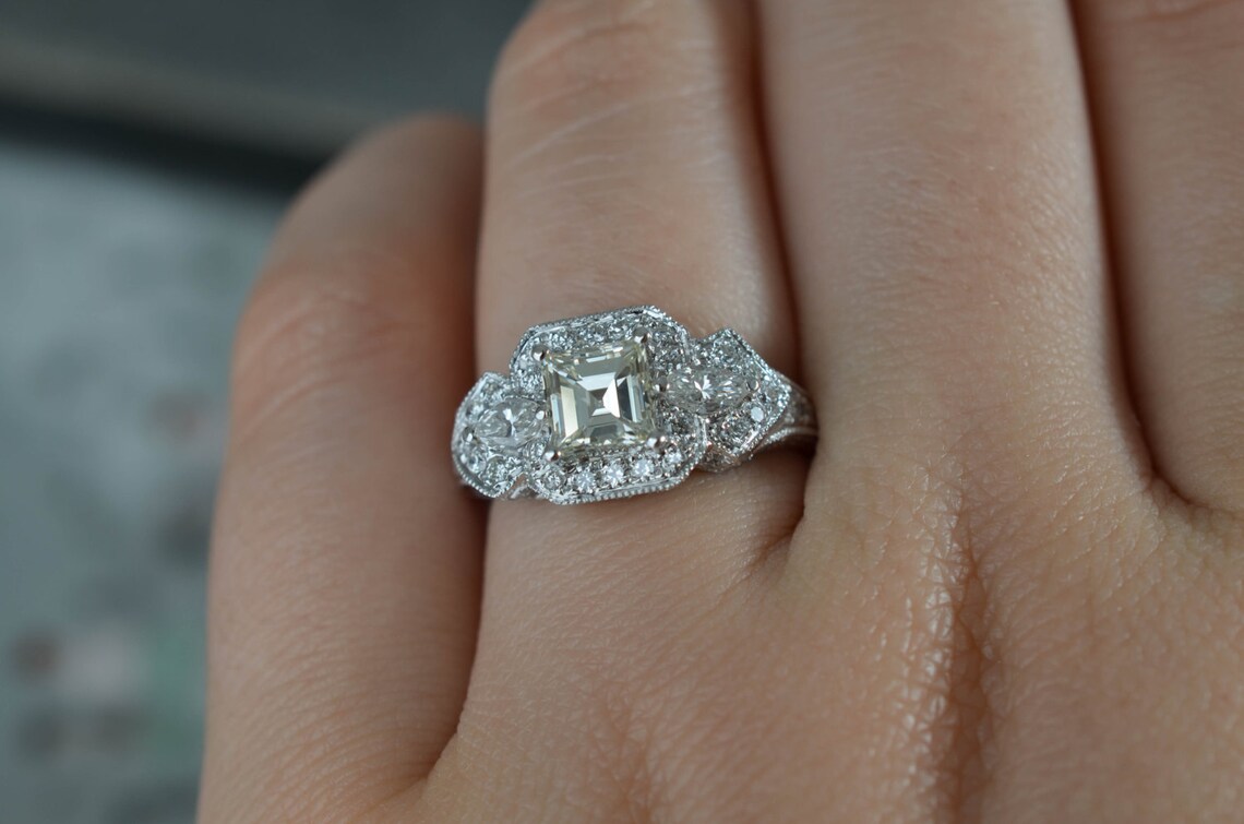 Art Deco-inspired Square Step Cut Diamond Ring 14K White - Etsy