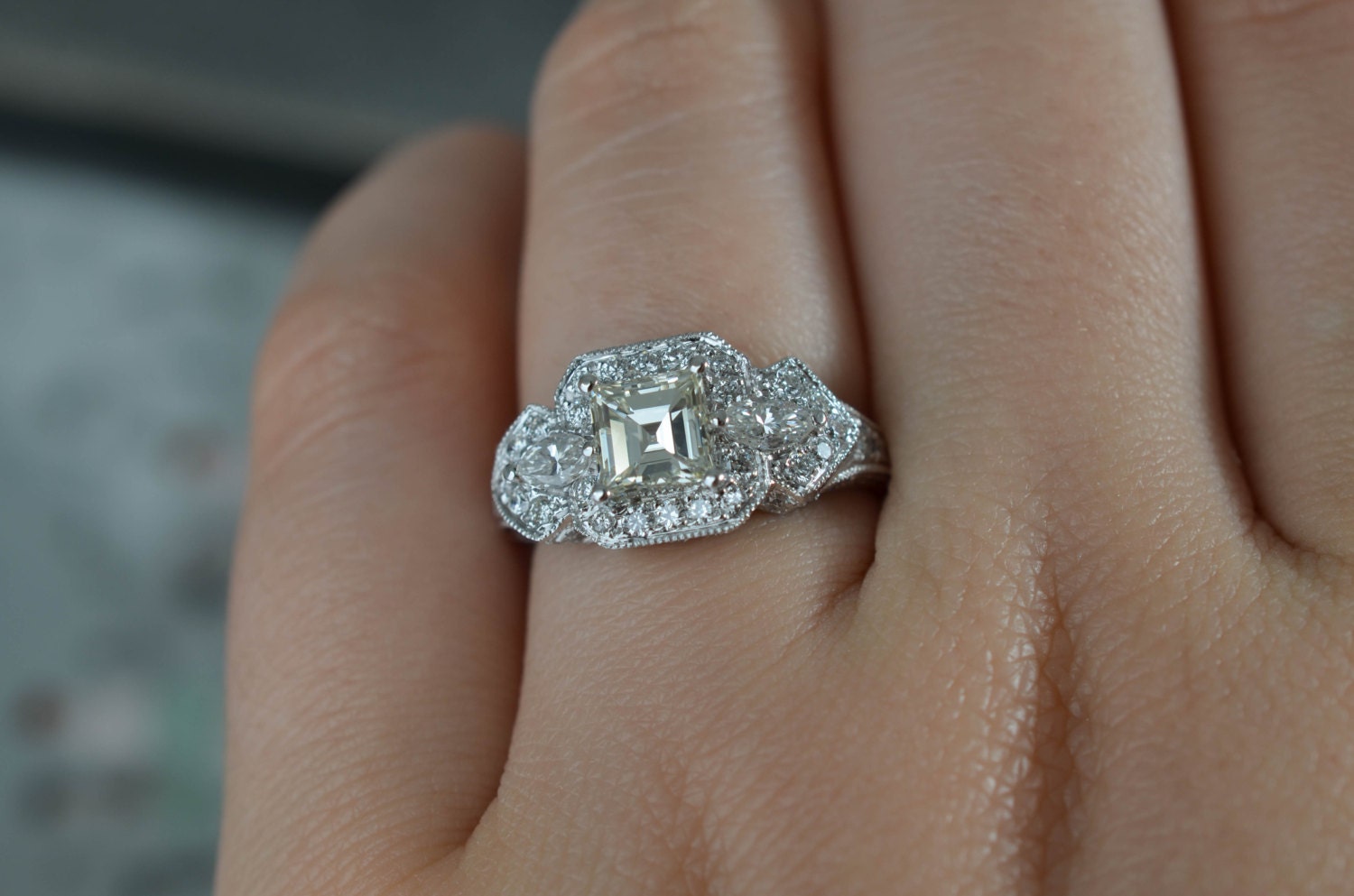 Art Deco-inspired Square Step Cut Diamond Ring 14K White Gold - Etsy