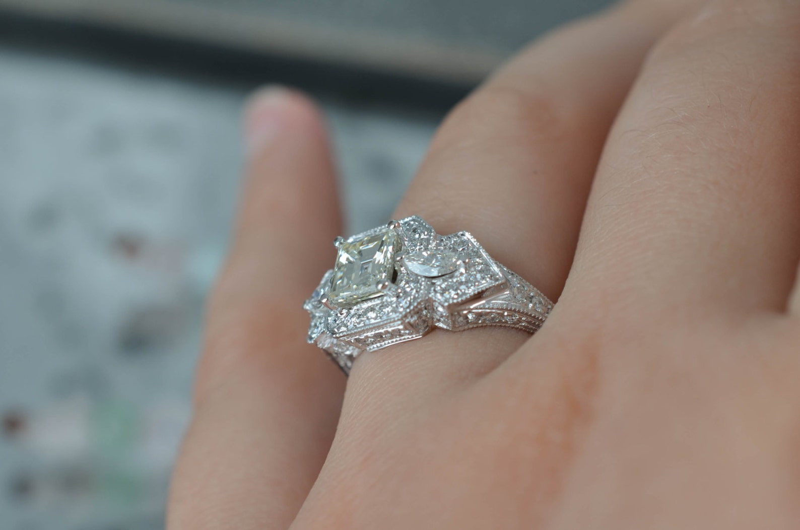 Art Deco-inspired Square Step Cut Diamond Ring 14K White Gold - Etsy