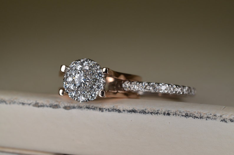 Insert-style Diamond Engagement Ring and Eternity Band Set 18K Rose and ...