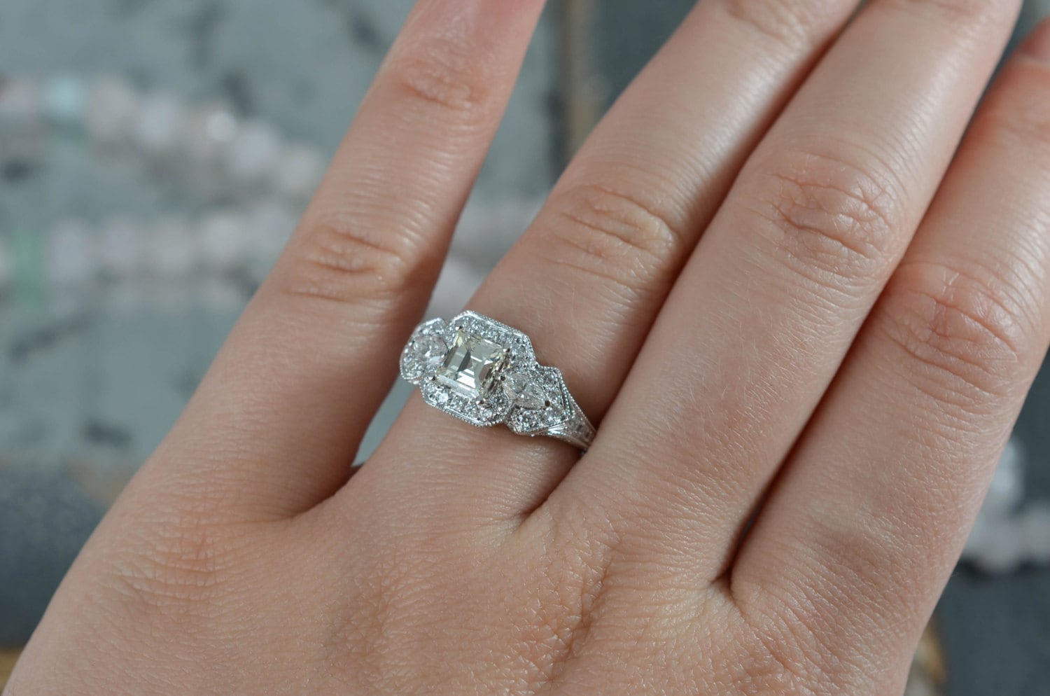 Art Deco-Inspired Square Step Cut Diamond Ring 14K White | Etsy