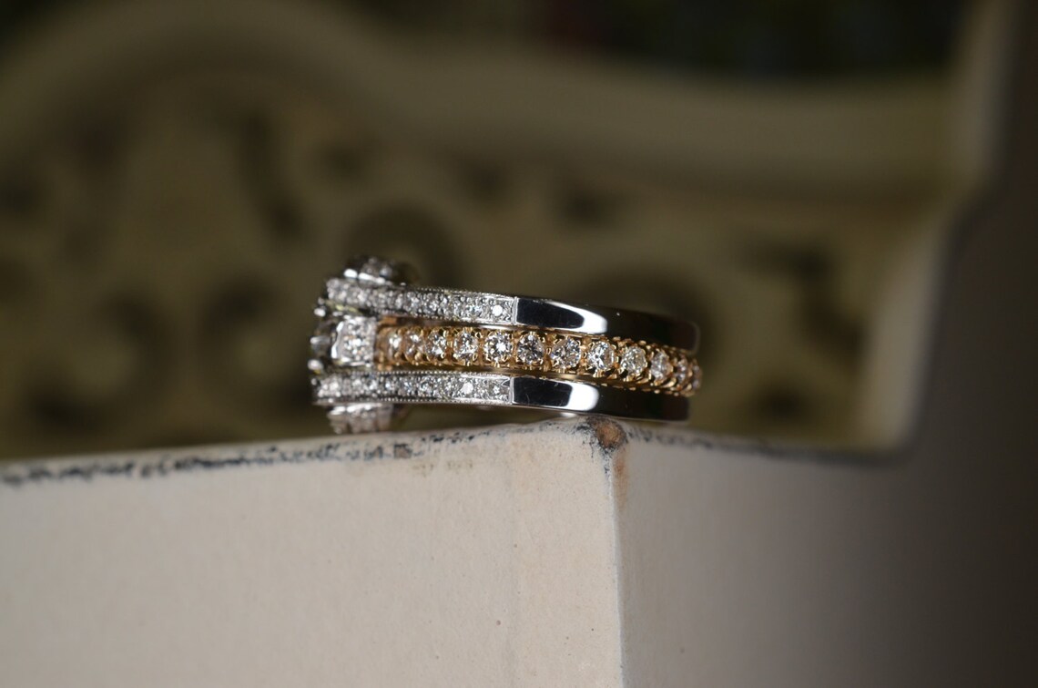 Insert-style Wedding Ring and Eternity Band Set 18K White and Yellow ...