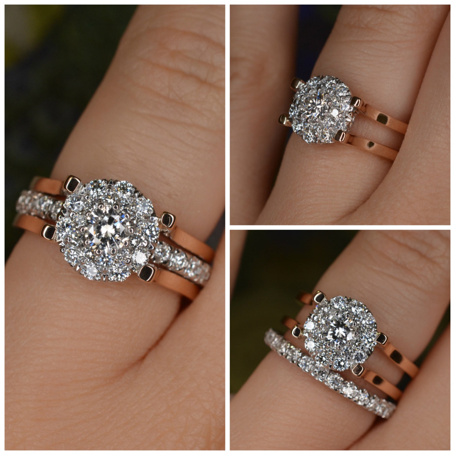 Insert-style Diamond Engagement Ring and Eternity Band Set 18K Rose and ...
