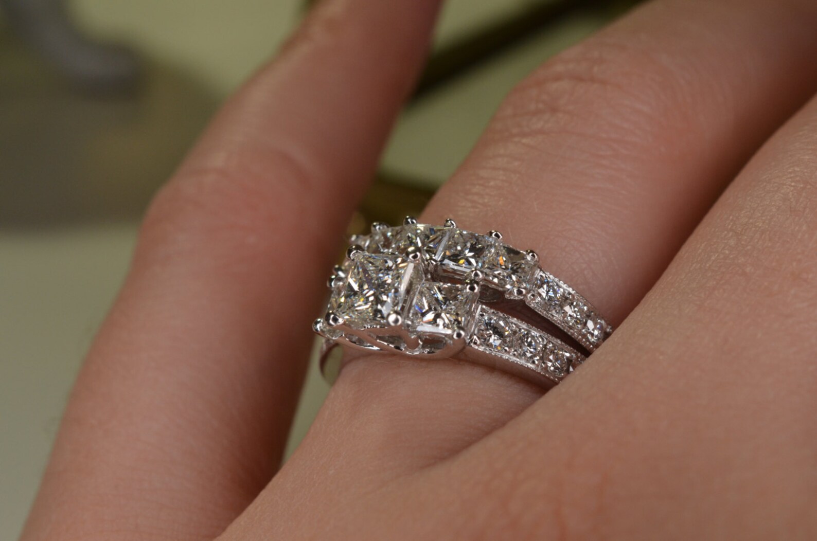 Princess Cut Diamond Engagement Ring and Wedding Band Set 14K White ...