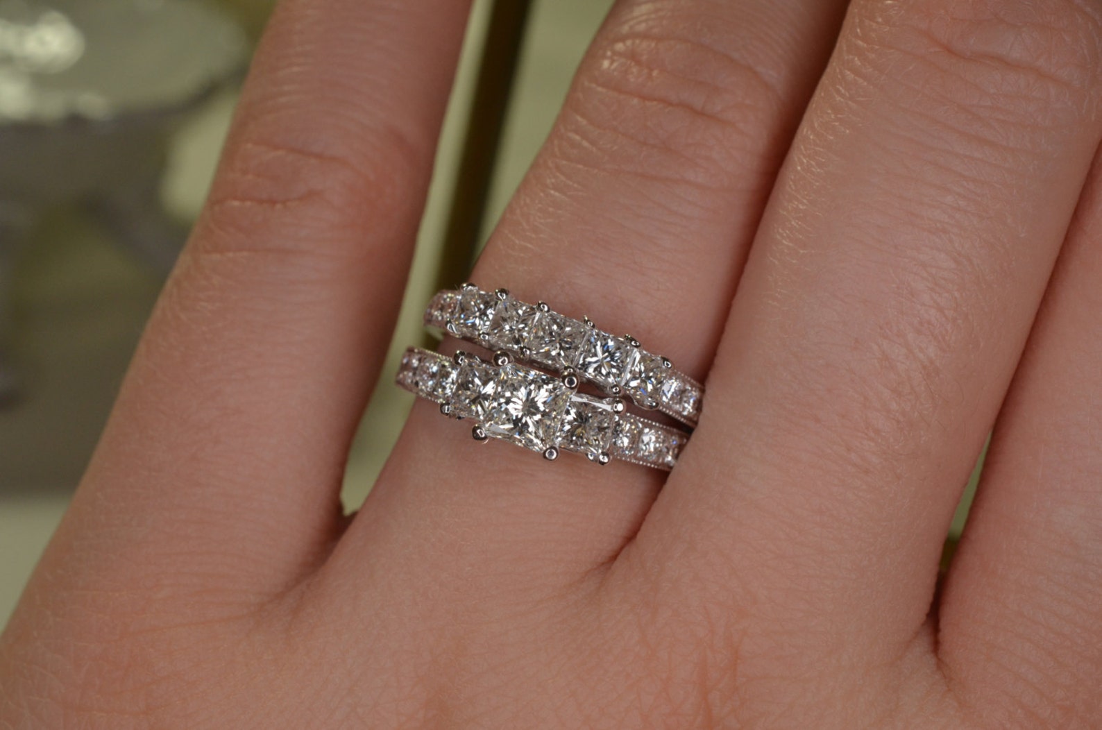 Princess Cut Diamond Engagement Ring and Wedding Band Set 14K White ...