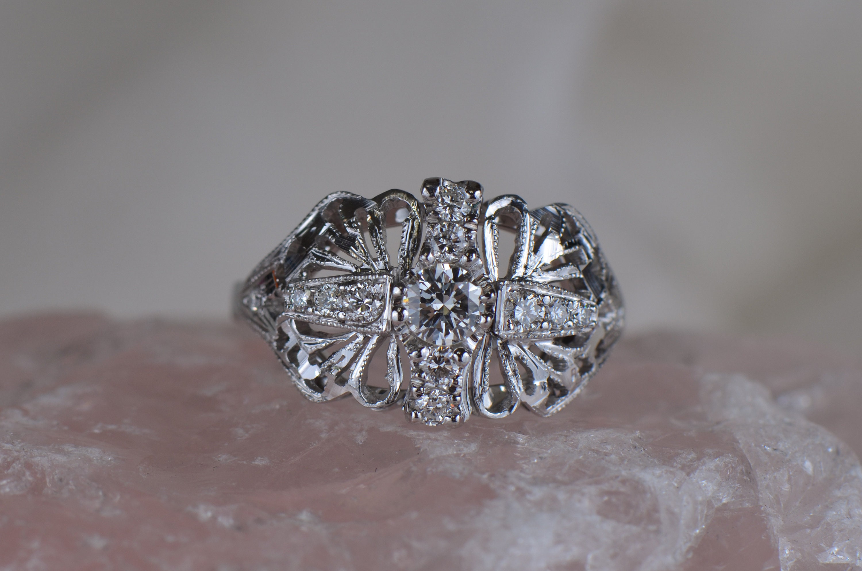 Handmade Diamond Ring Art Deco/ Art Nouveau-Style 18K White | Etsy