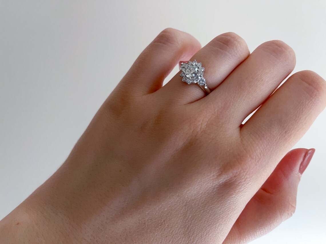 Handmade Flower-Shaped Diamond Ring 14K White Gold | Etsy